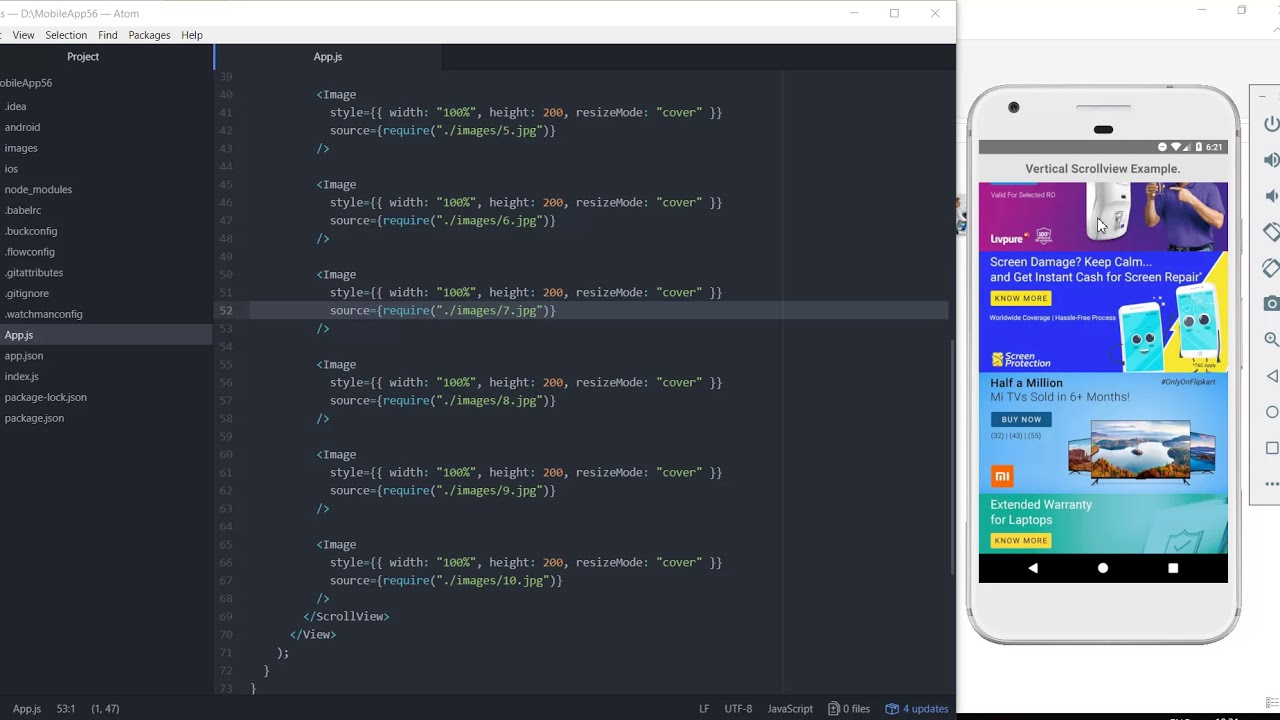 React Native Vertical ScrollView Example Android