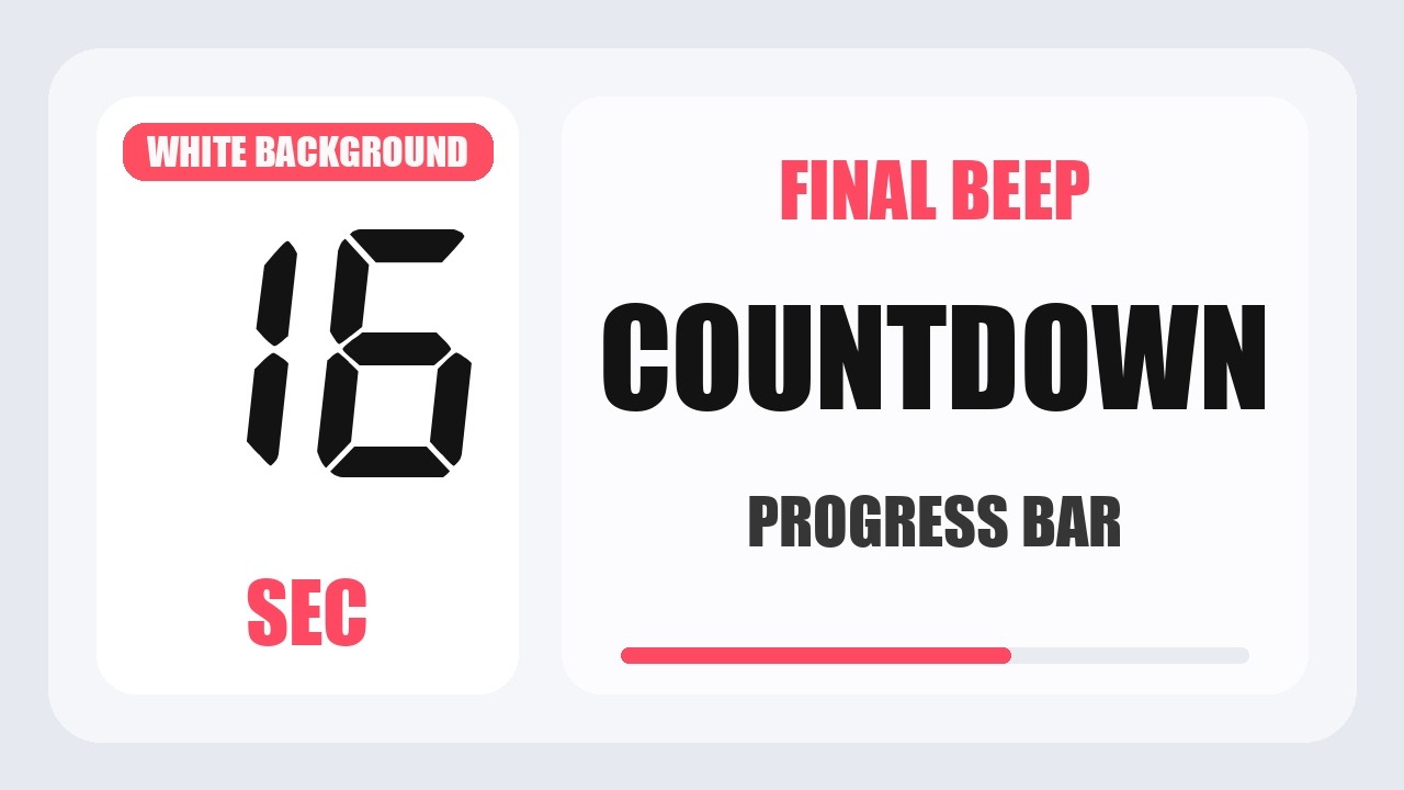 16 Second Countdown Timer | Silent + Final Beep | White Background 4K