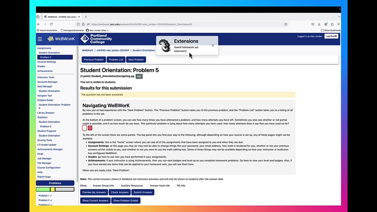 WeBWorK Assignment Extensions