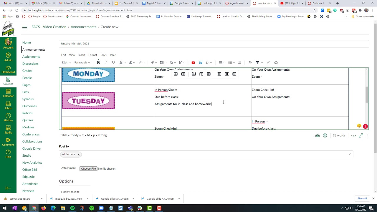middle school announcement template how-to (table).