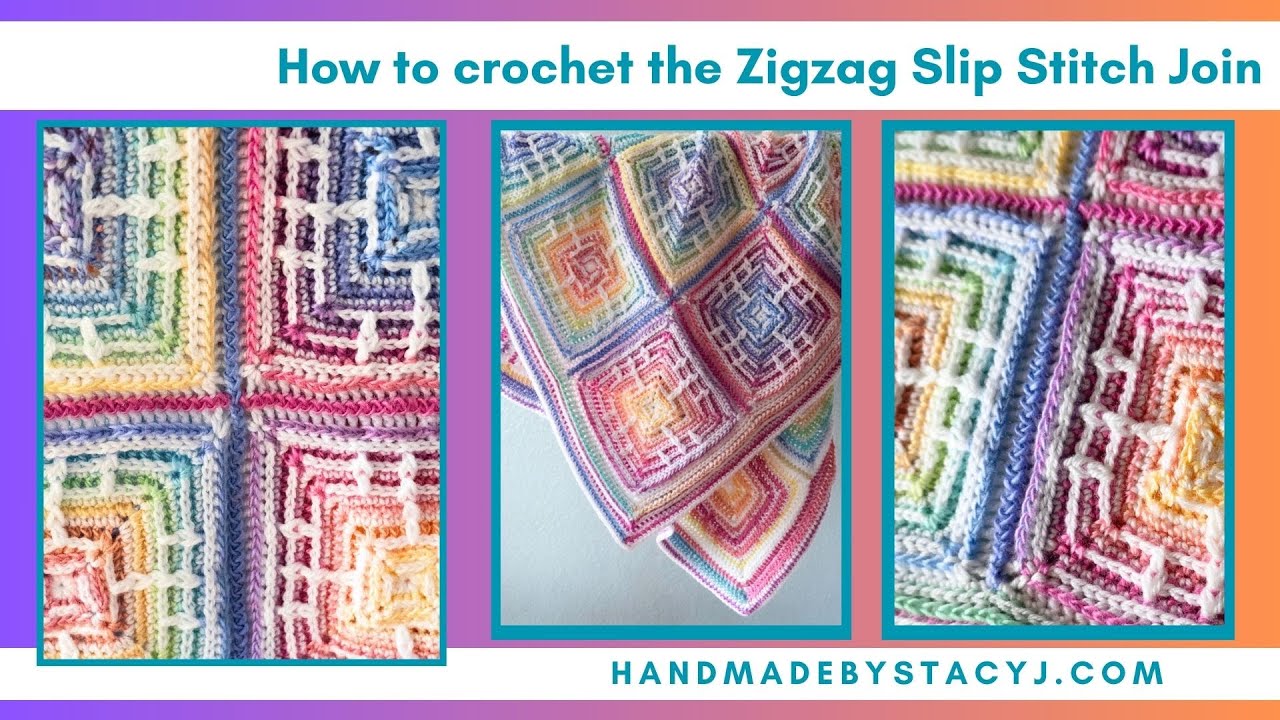 How to crochet the Zigzag Slip Stitch Join - used in the FREE Patchwork Prism baby blanket pattern