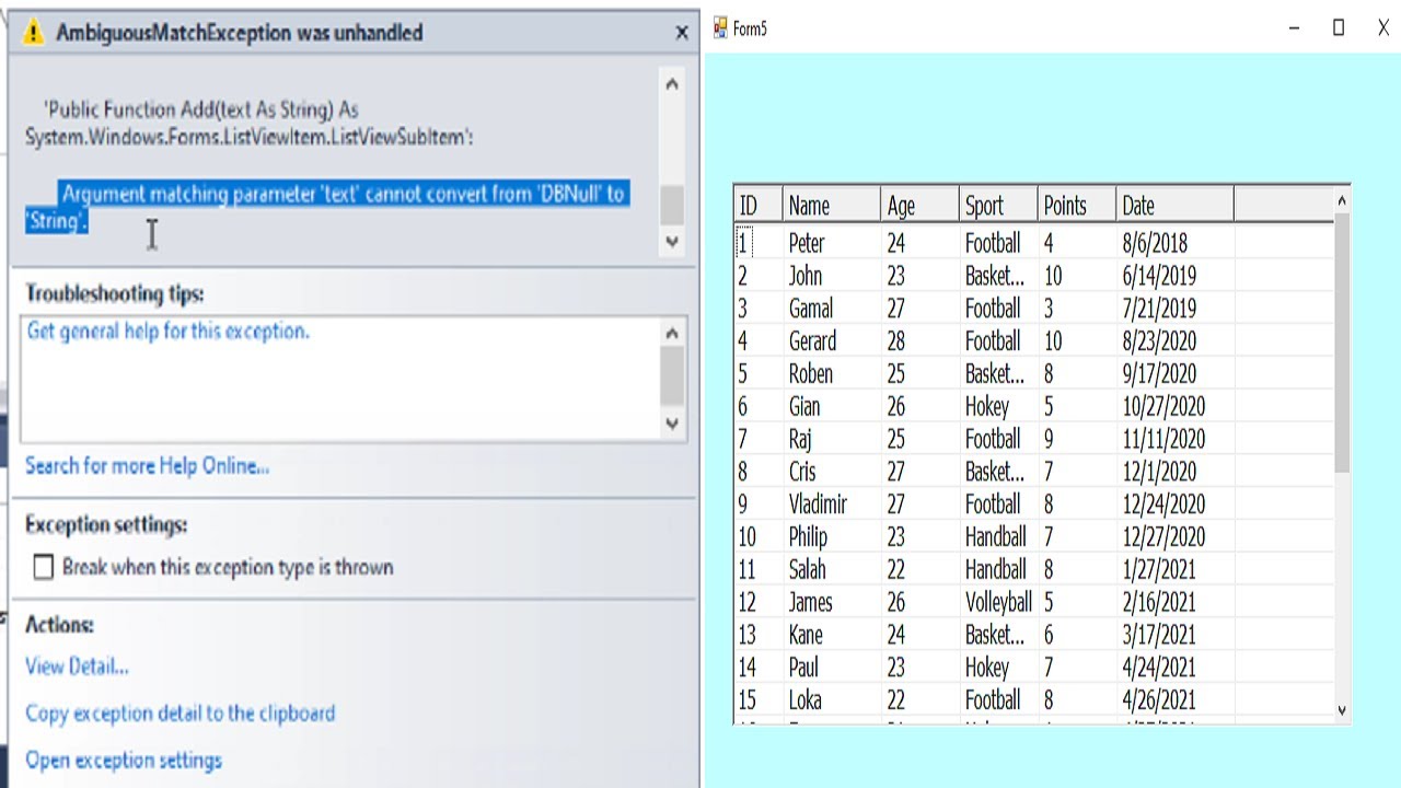 VB.net: Load Data from database in listview and solve error Argument  cannot convert from 'DBNull'