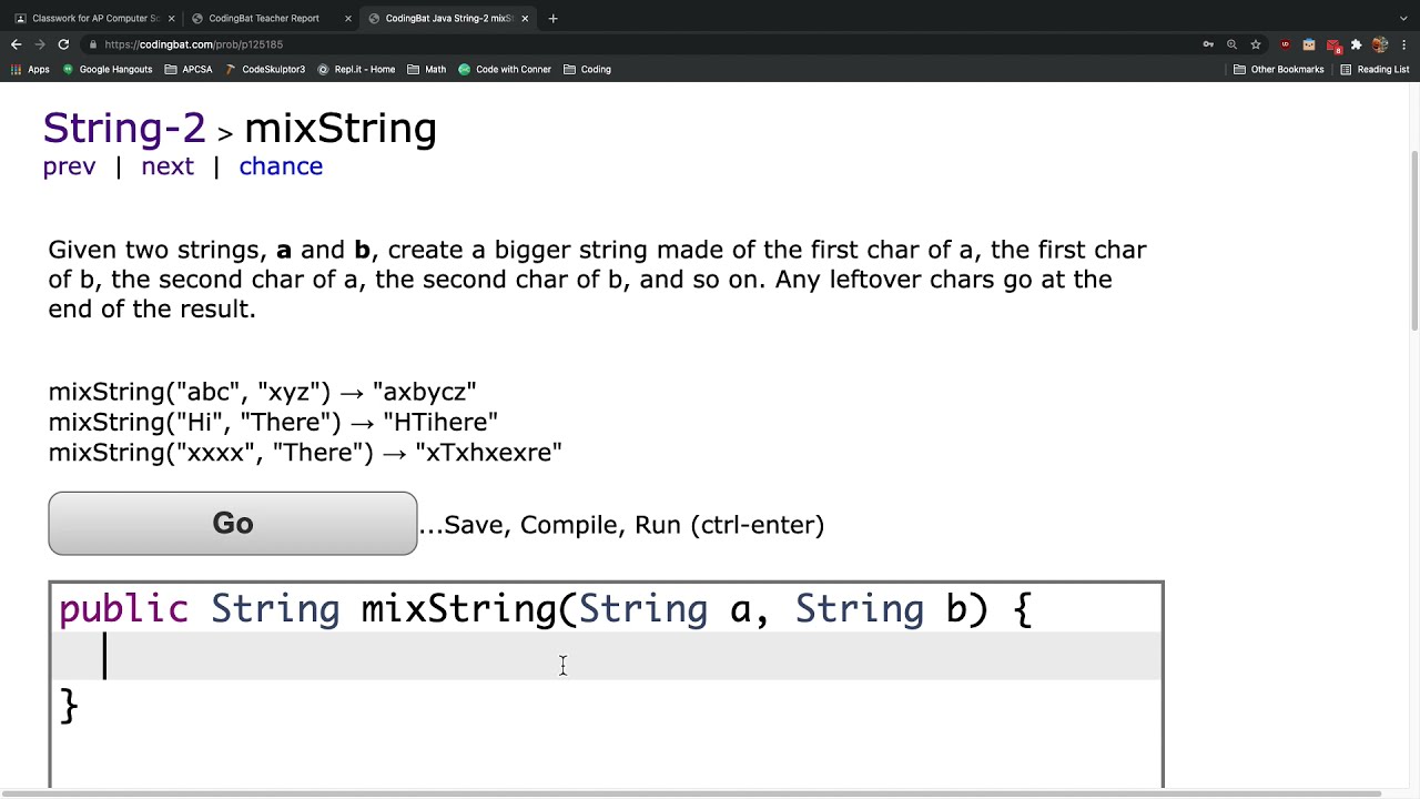 CodingBat String 2 mixString