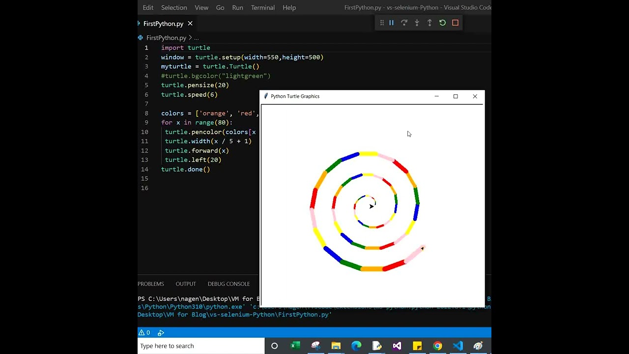 Draw a open spiral circle turtle graphic Python