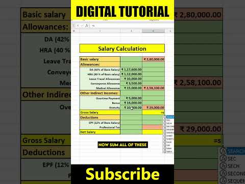 Mastering Salary Calculation in Excel: Basic Salary, Allowances & Deductions @digitaltutorial425