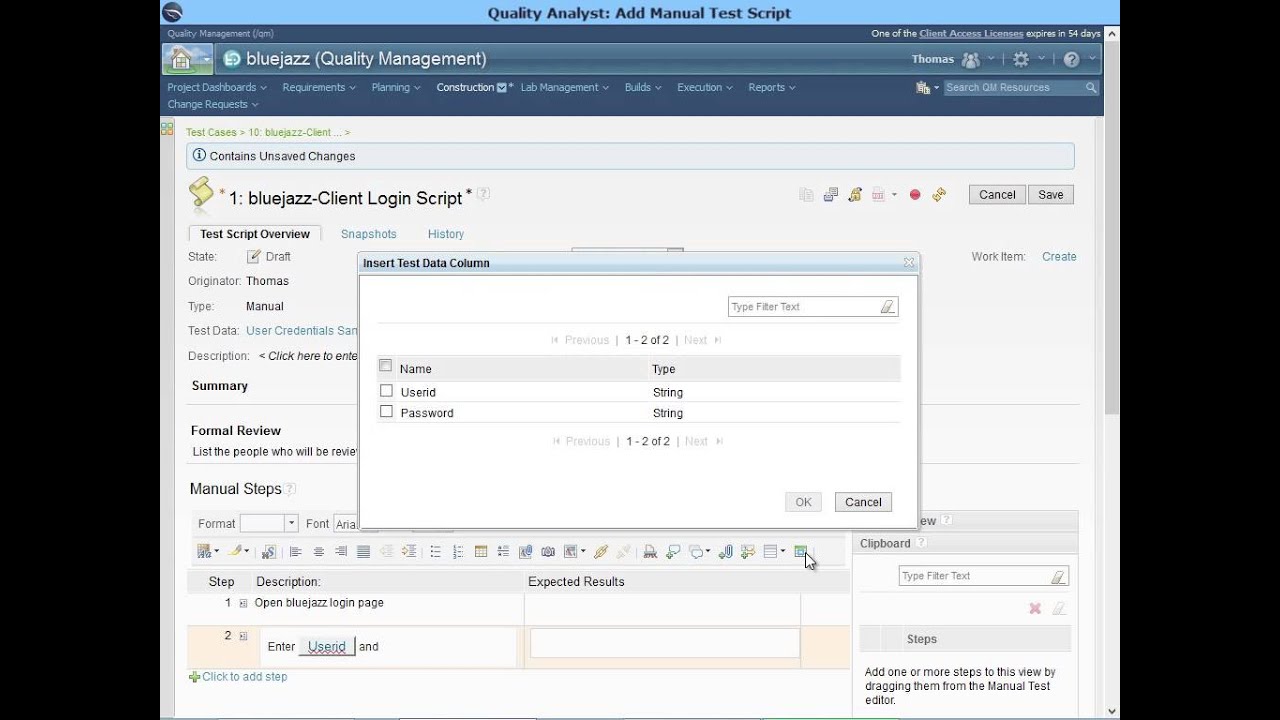 Add Manual Test Script