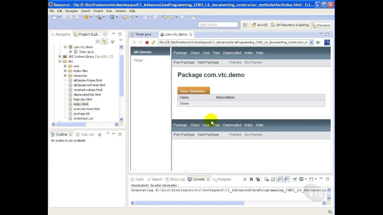 VTC Player   Advanced Java Programming Java SE 7, Documenting Constructors   Methods