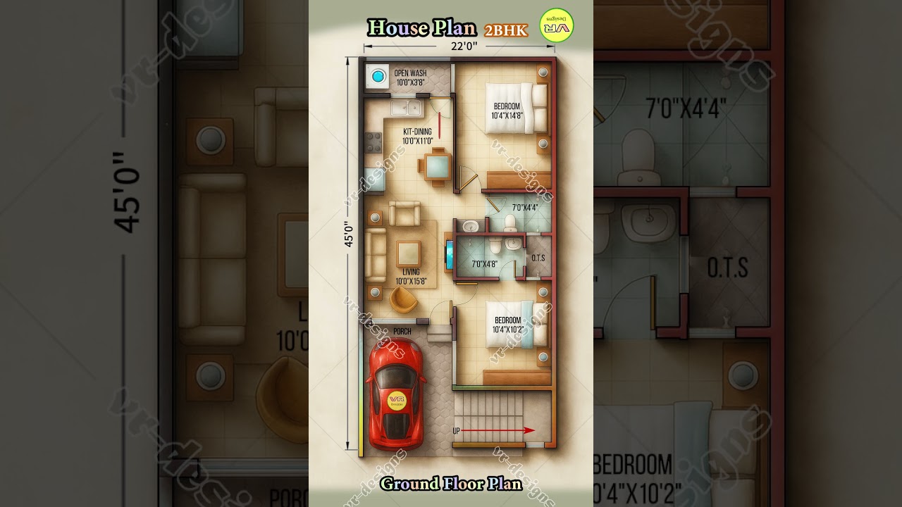 Compact 22×45 Home Plan | 2BHK + Car Porch | Stylish Indian House Design #houseplan #housedesign