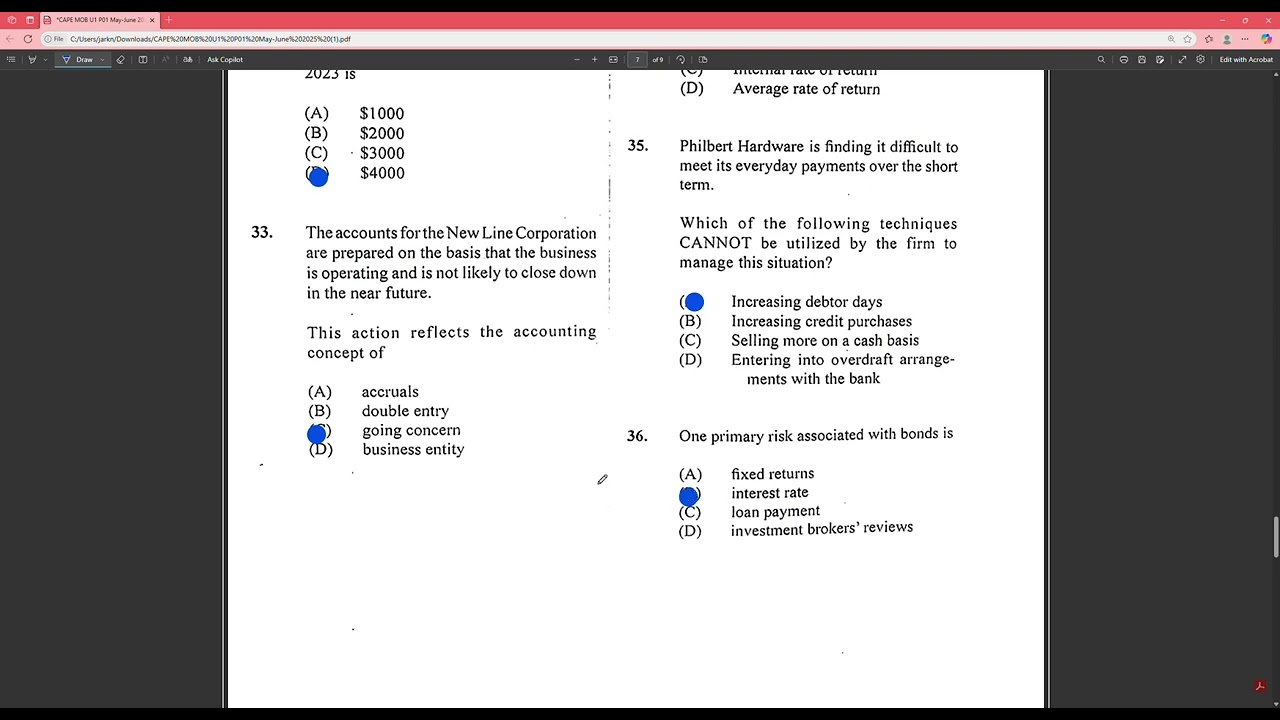 Cape MOB Unit 1 Paper 1 2025 Solutions
