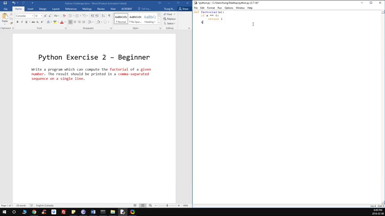 Python Exercise 2 - Beginner