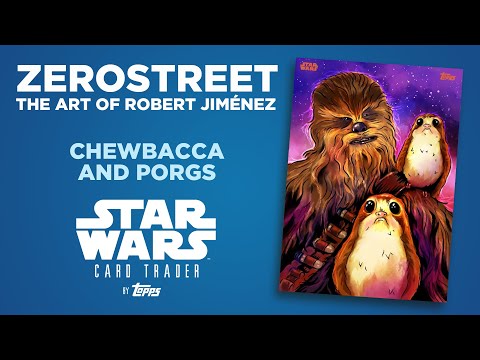 Topps Star Wars Card Trader App Art | Chewbacca And Porgs