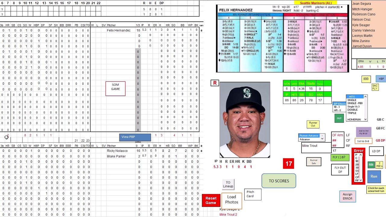 SOM Baseball game on Excel