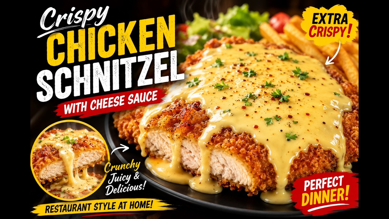 Crispy Chicken Schnitzel with Creamy Cheese Sauce | Ultimate Crunchy Chicken Dinner Recipe!