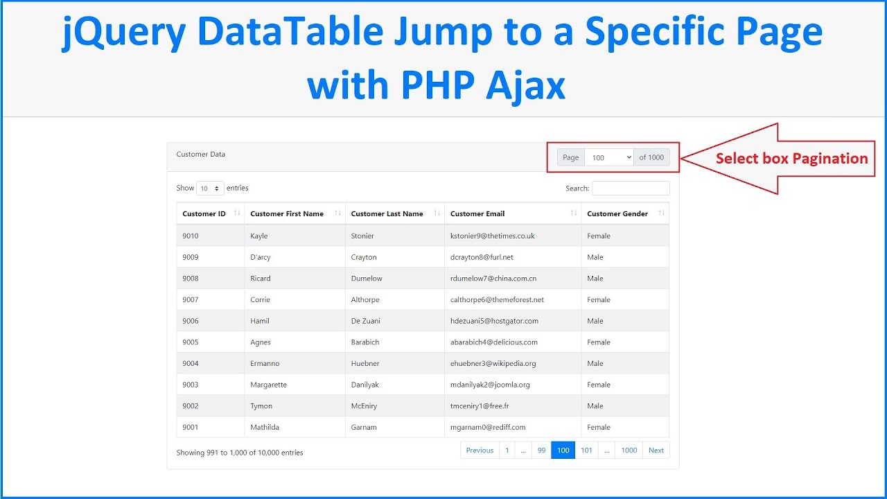 jQuery DataTables Jump to a Specific Page with PHP Ajax