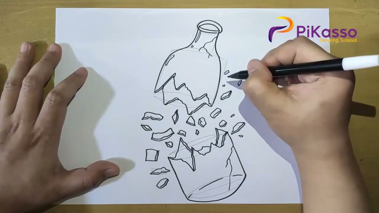 How to Draw a Broken Bottle Easy step by step