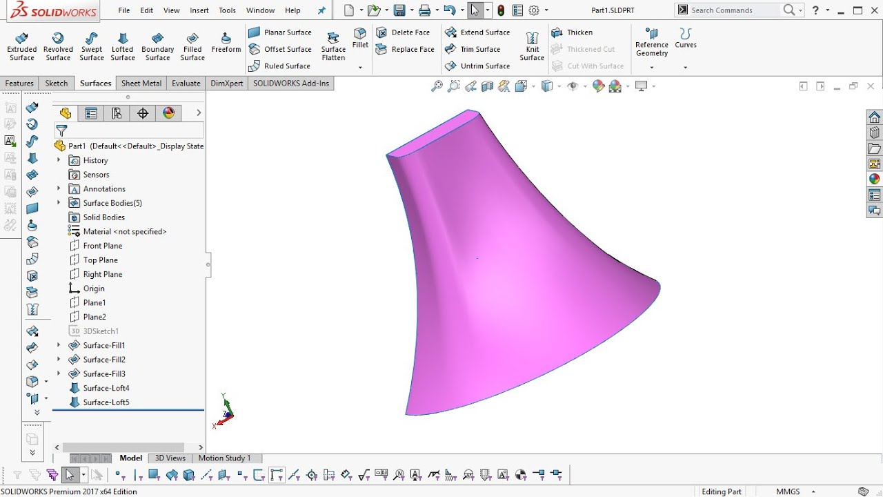 「DESIGN 45」 Loft surface & Filled surface - solidworks tutorial