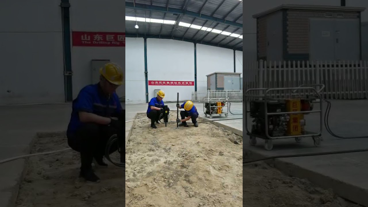 Soil sample drilling rig machine for soil test and survey, workshop operation demonstration.