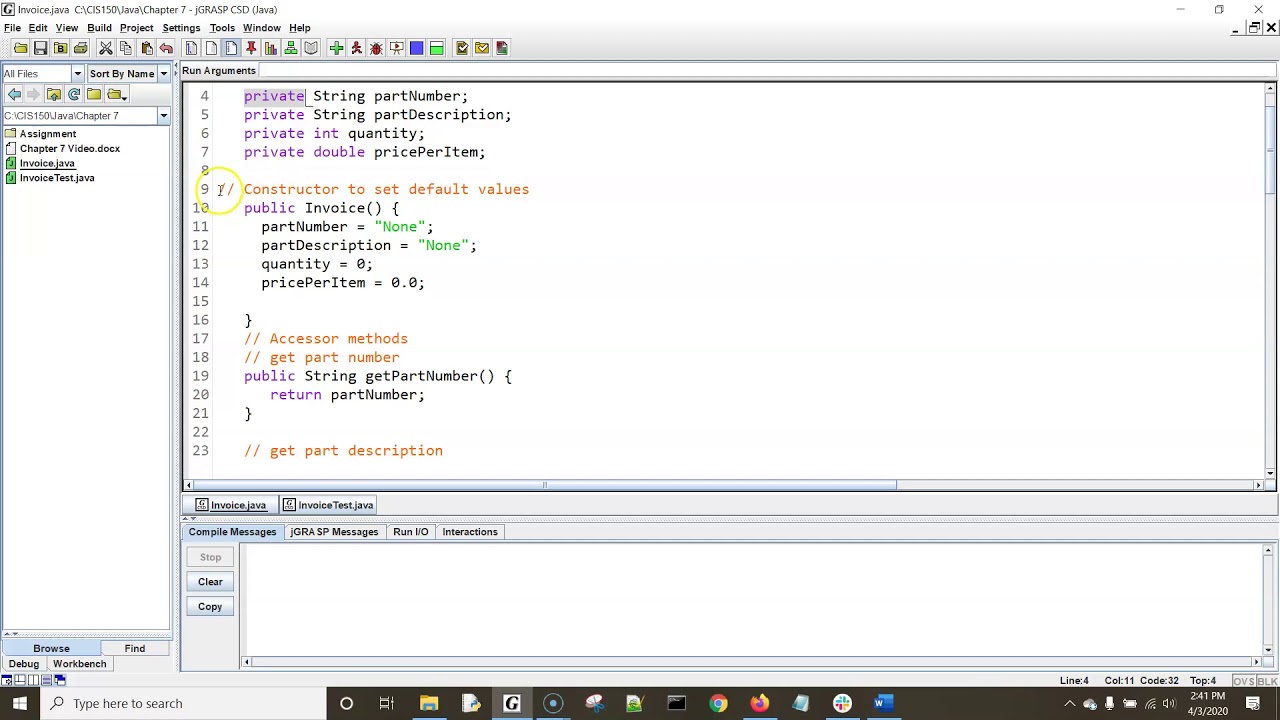 Java Invoice Class Part 1
