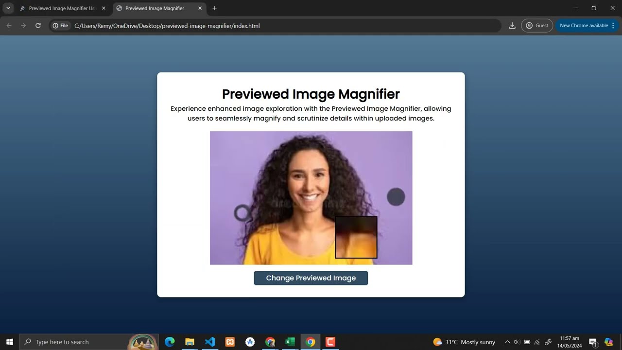 Previewed Image Magnifier Using HTML, CSS and JavaScript with Source Code