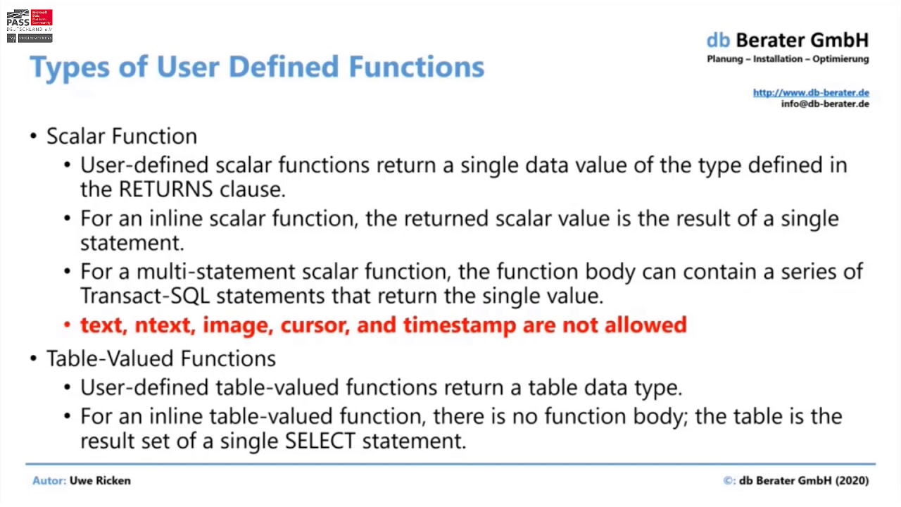 Uwe Ricken on User Defined functions
