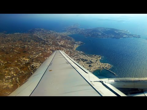 Mykonos JMK airport Arrivals - Departures. The parking - taxis - boarding - runway.