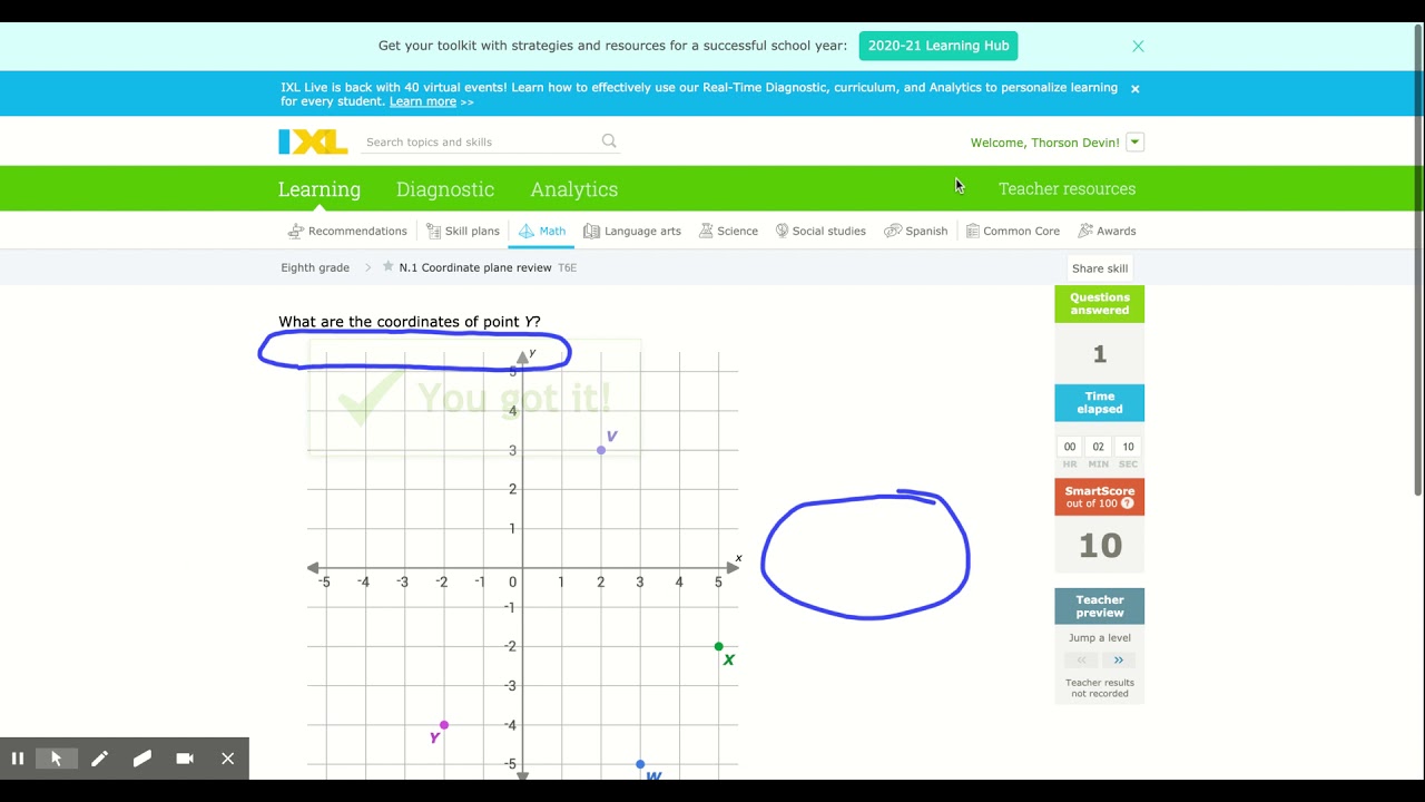 IXL | Coordinate plane review | 8th grade math