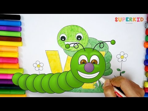 Letter W for Worm coloring sheets for preschoolers - Funny coloring for Kids