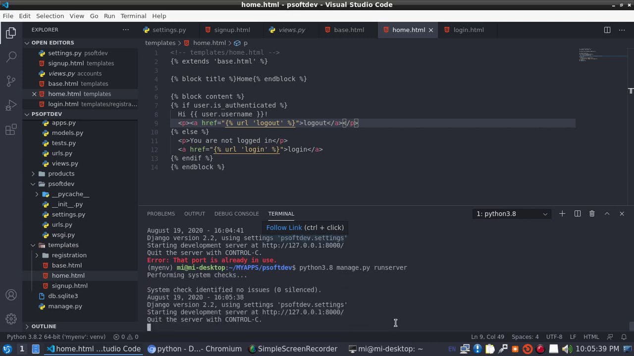 Error: That port is already in use when attempt to running django server (Fixed)