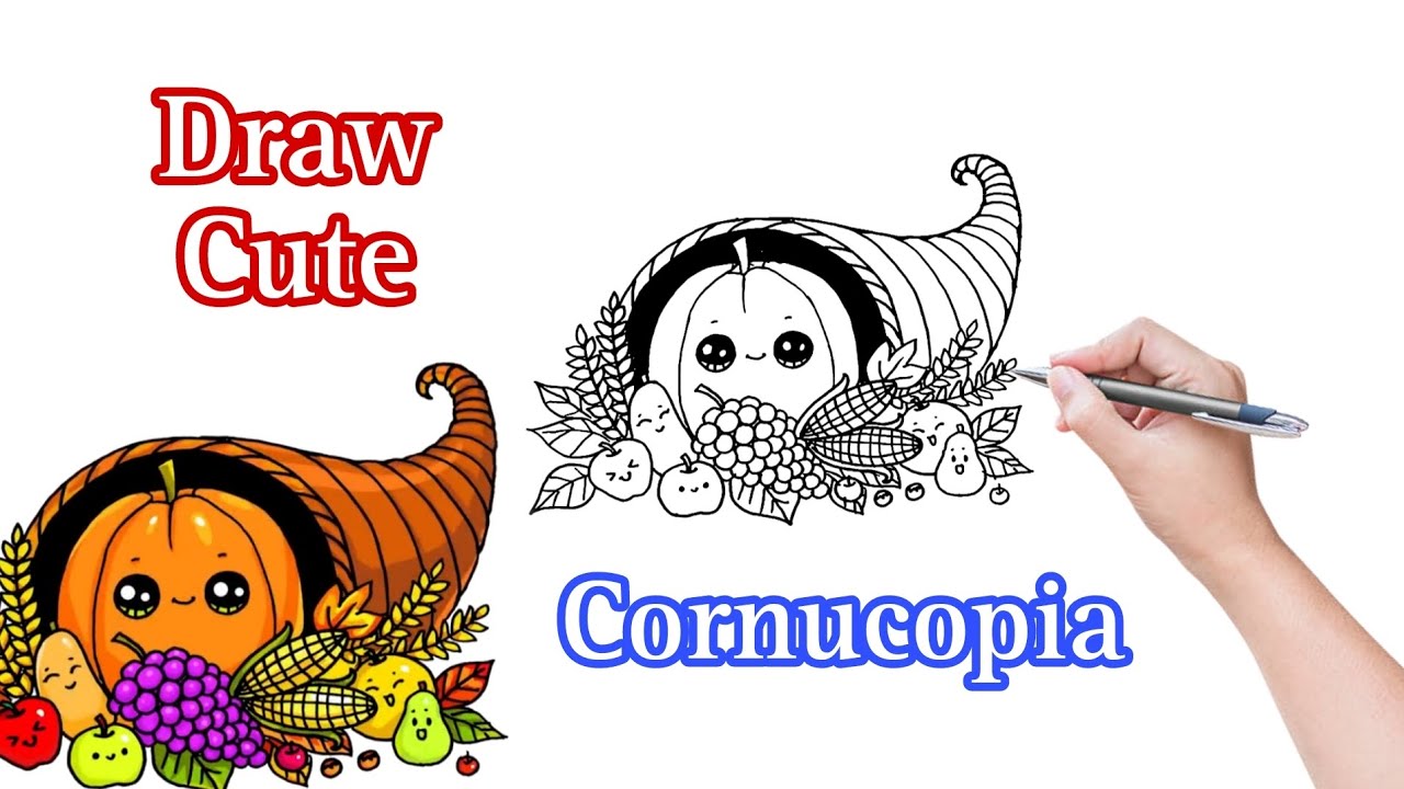 How To Draw A Cute CORNUCOPIA Clipart,To Draw step by step, DL cute things