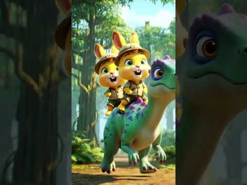 What are explorers looking for on a dinosaur? #bunnyland #bunnies #ai #cartoon #adventure #dinosaur