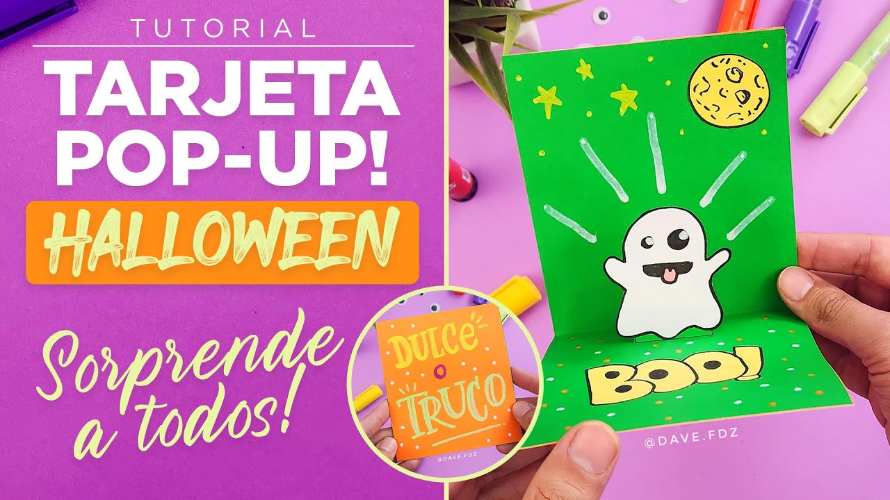 Cómo hacer TARJETAS DE HALLOWEEN. Tarjeta Pop-up interactiva 3D Manualidades con papel (tiempo real)