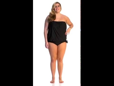 Athena Plus Size Cabana Solids Mid-Waist Shirred Side Bottom | SwimOutlet.com