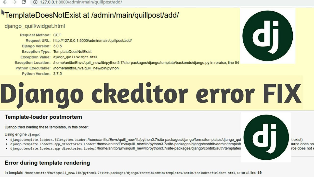 [FIX] -  django.template.exceptions.TemplateDoesNotExist: ckeditor/widget.html