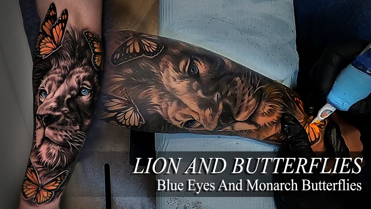 LION WITH BUTTERFLIES | Color and Black Grey Realism