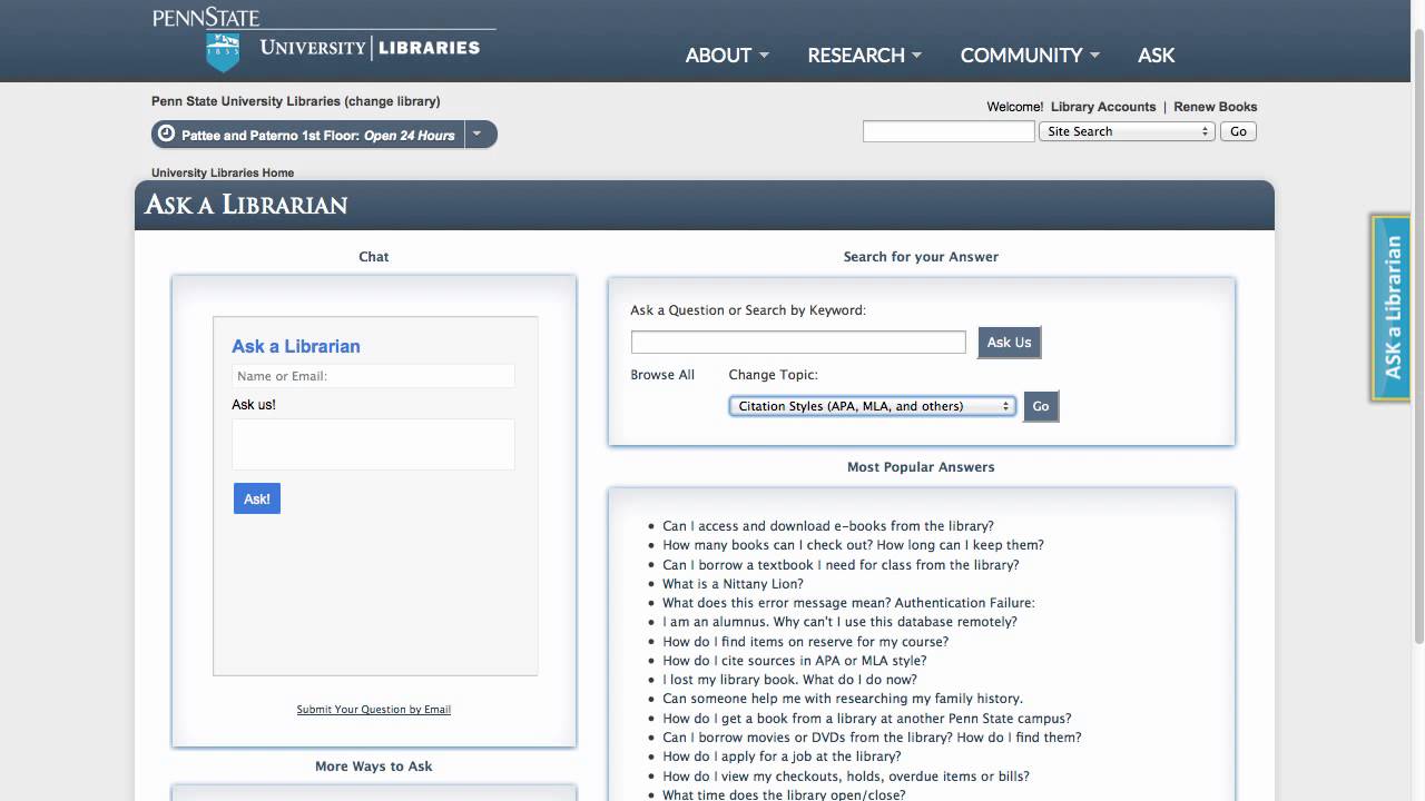 Ask A Librarian Online Service