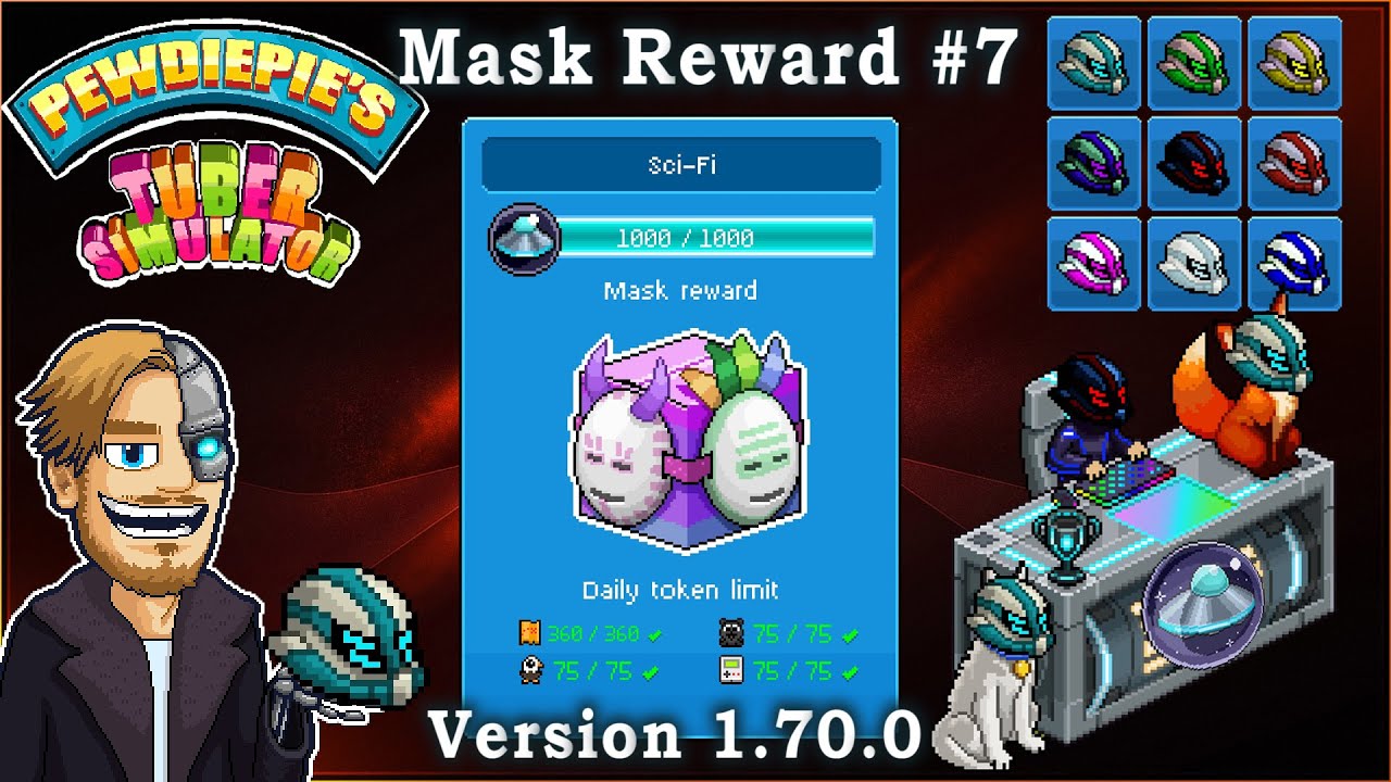 Pewdiepie's Tuber Simulator - Sci-Fi Celebration Mask Reward #7 - [Bounty Hunter Helmet]