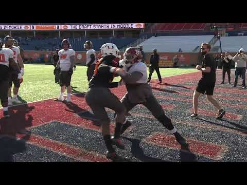 Alabama's Mac Jones, Alex Leatherwood and Deonte Brown practice Thursday ahead of Senior Bowl