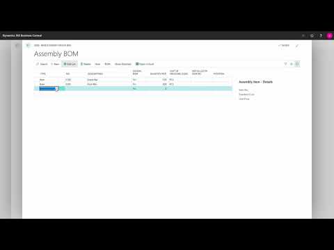 Setting up Assembly BOMs - Microsoft Dynamics 365 Business Central