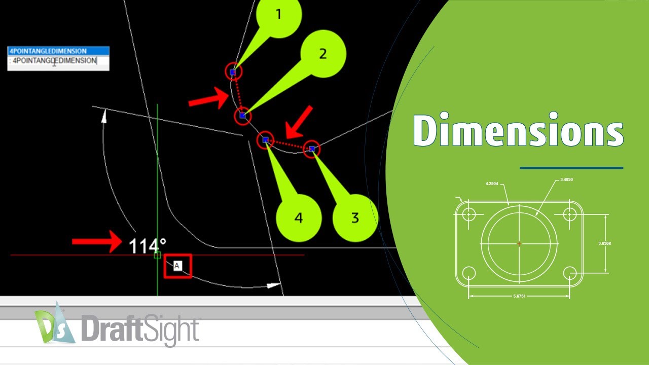 Create Four-point Angular Dimension at Angle Using Command Window