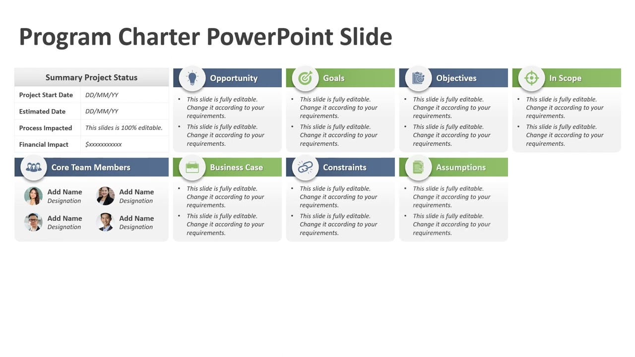 Program Charter PowerPoint Slide | Kridha Graphics