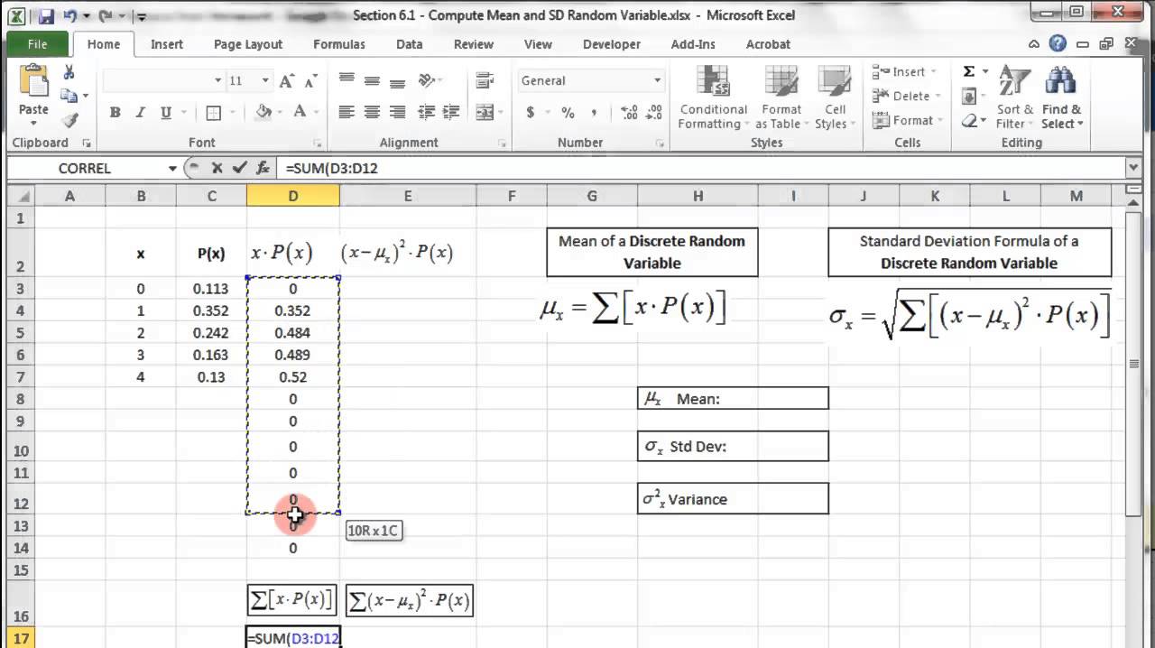 Excel - Discrete Random Variable - Probability Distribution