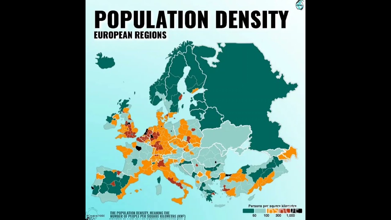 Population Density of European Countries/Regions! #map #europe #region #countries #youtubeshorts