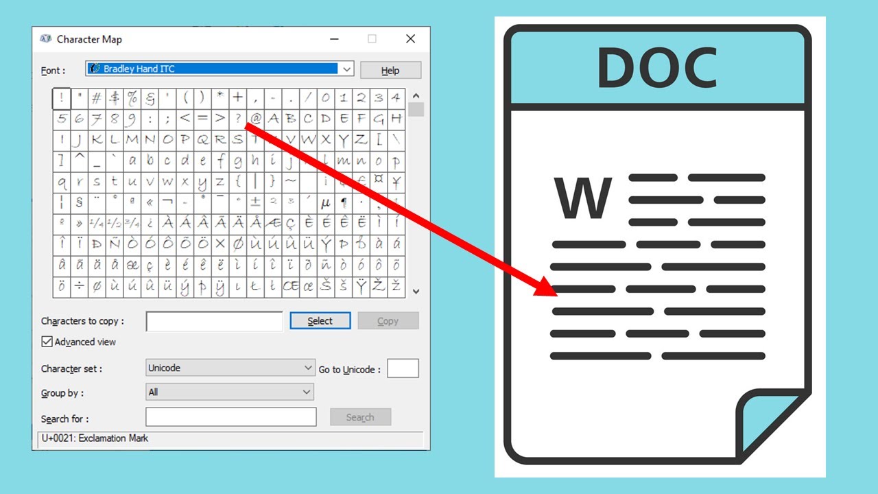 Using the Windows Character Map to Insert Symbols Into Documents Etc.