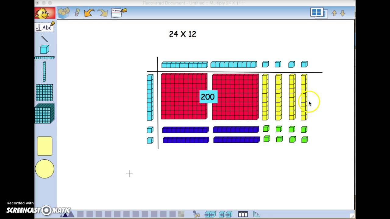 2 digit by 2 digit multiplication with base 10 blocks