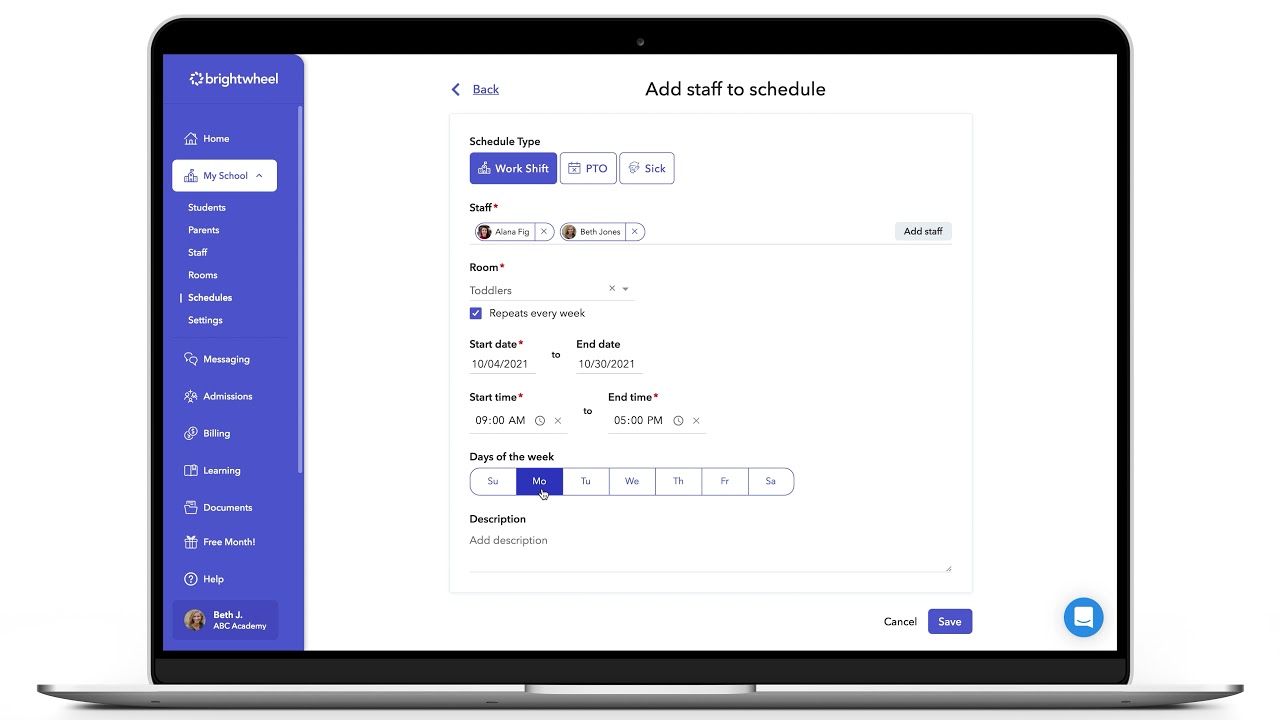 Brightwheel: Student & Staff Schedules