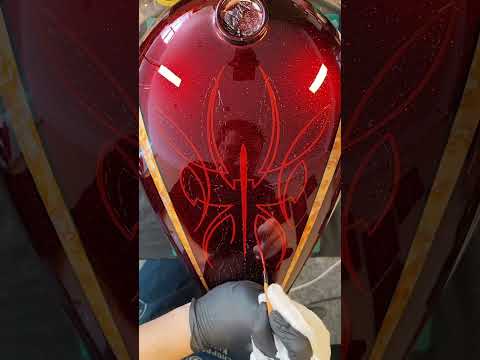 Pinstriping on a custom motorcycle tank. Episode one – red 😉 #handmade #stripe #custommotorcycles