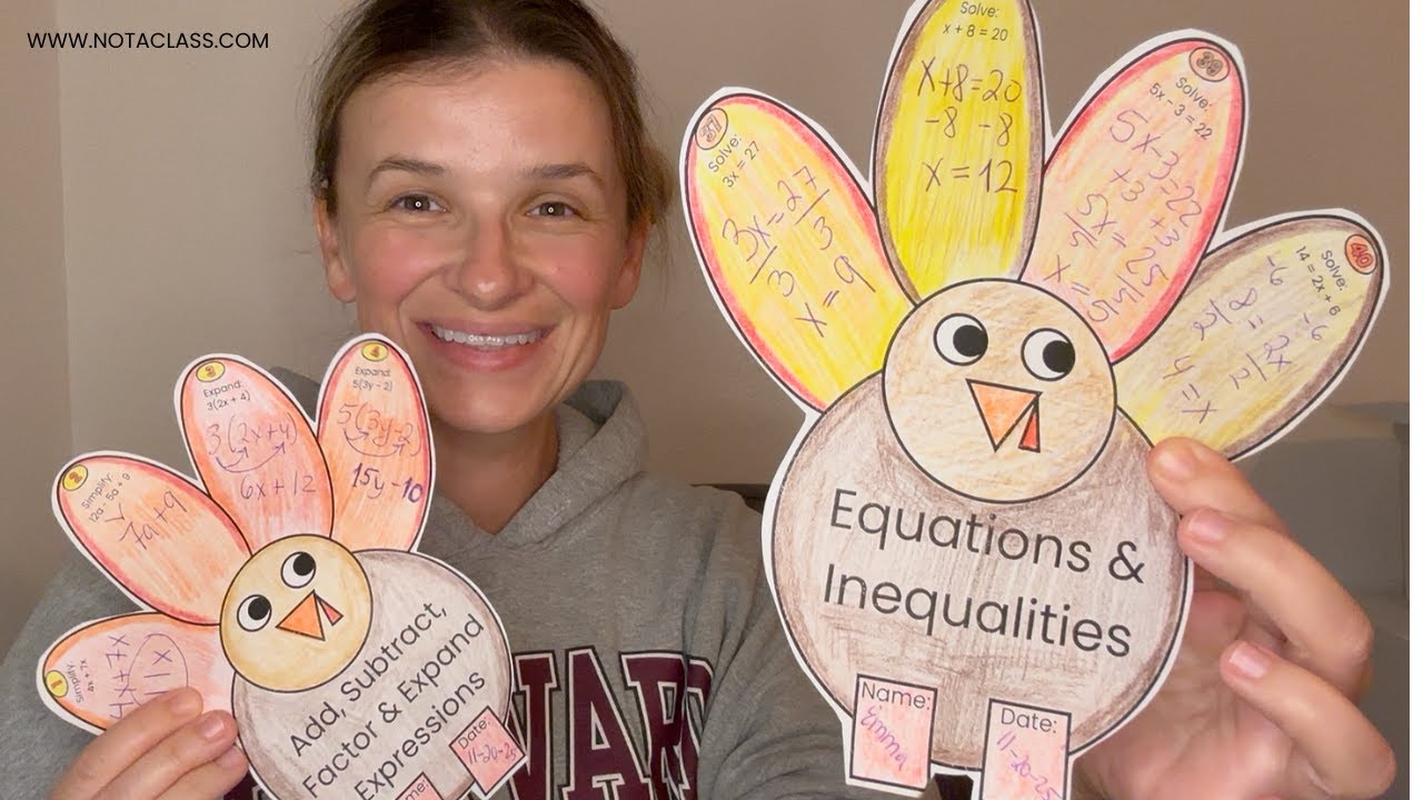 Thanksgiving 7th Grade Turkey Math Craft Worksheet Tips | Expressions & Equations | Bulletin Board