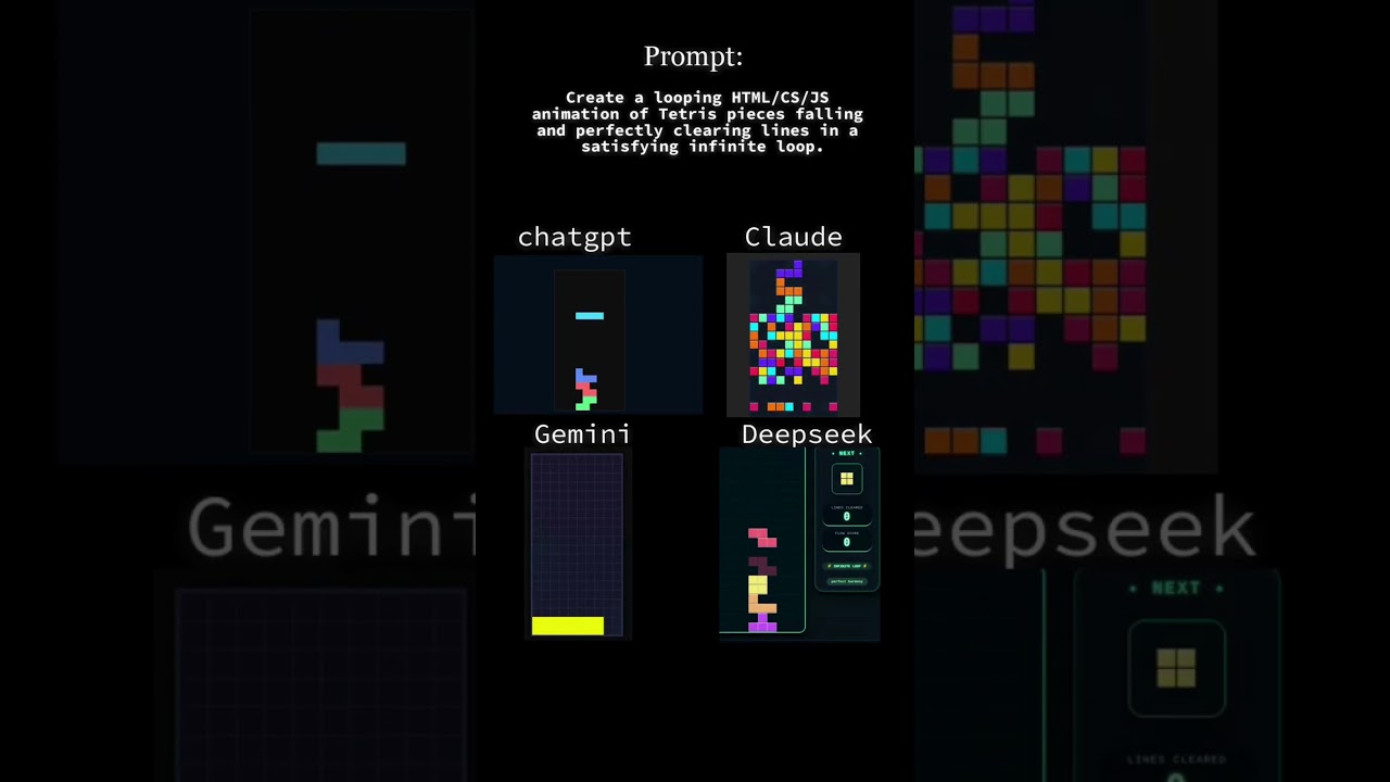 ChatGPT vs Claude vs Gemini vs DeepSeek — Tetris Loop Animation (HTML/CSS/JS) #aicoding