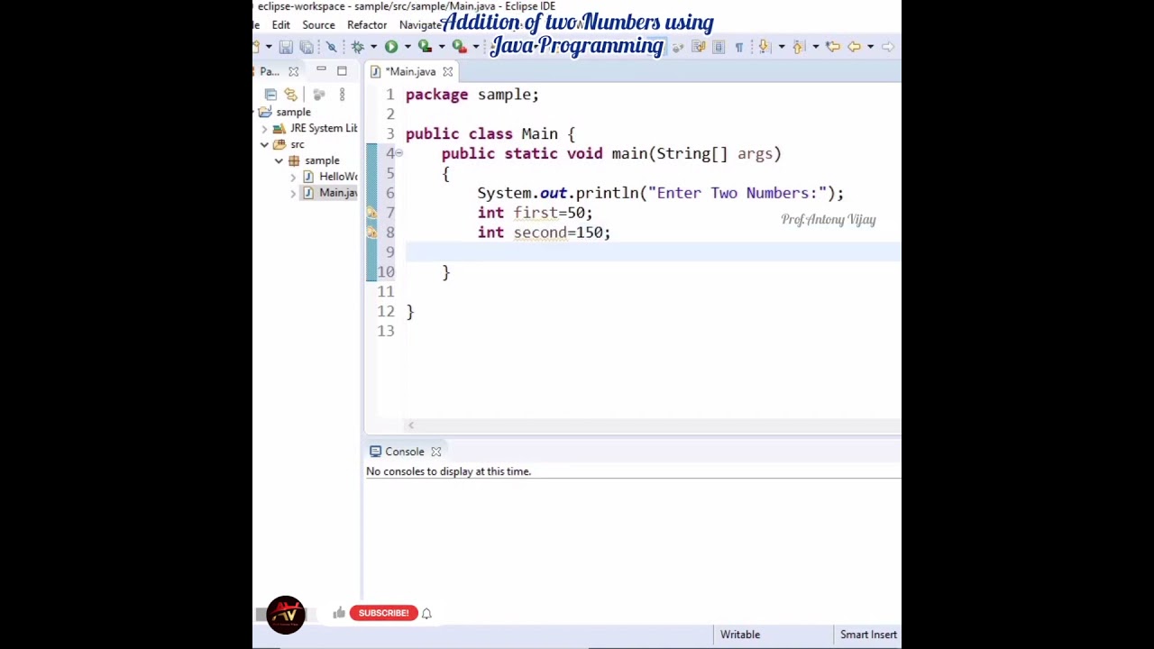 Addition of two Numbers using Java Programming | Prof. Antony Vijay #shorts