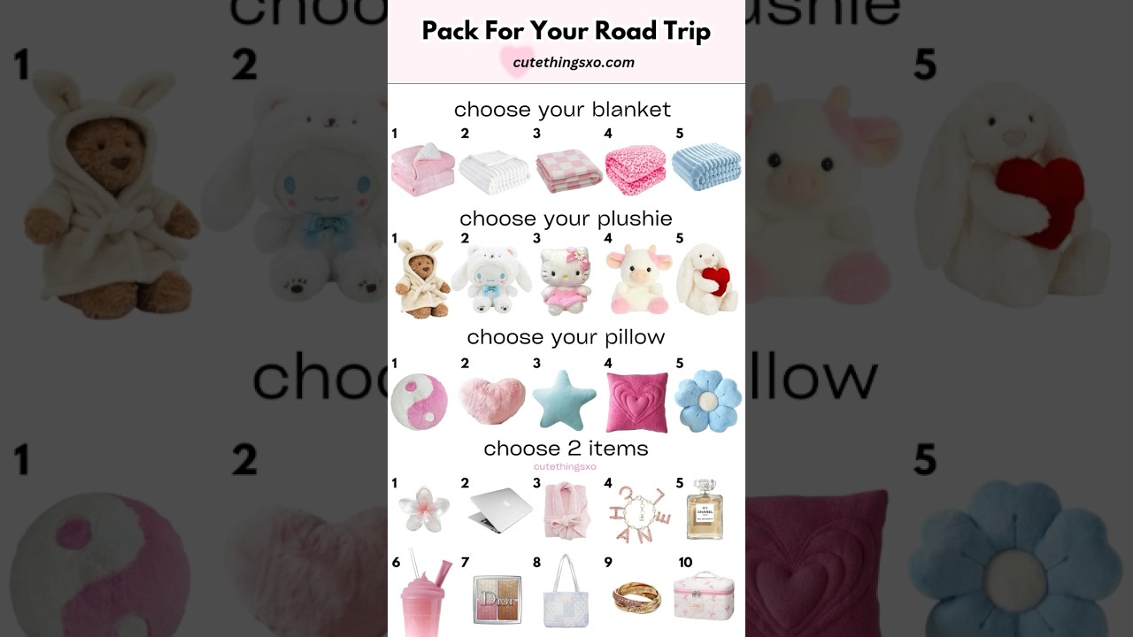 Pack for your road trip ☁️ 💕 #preppy #pick #choose #preppyvid #shorts #ytshorts #fyp #cute #beauty